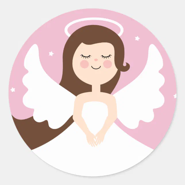 Cute Little Angel on Pink Background Classic Round Sticker | Zazzle