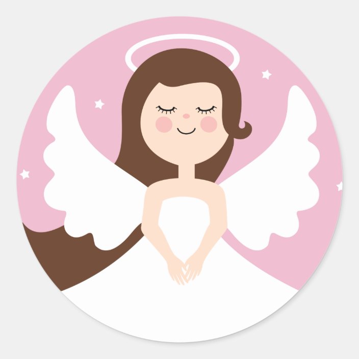 Cute Little Angel on Pink Background Classic Round Sticker | Zazzle.com