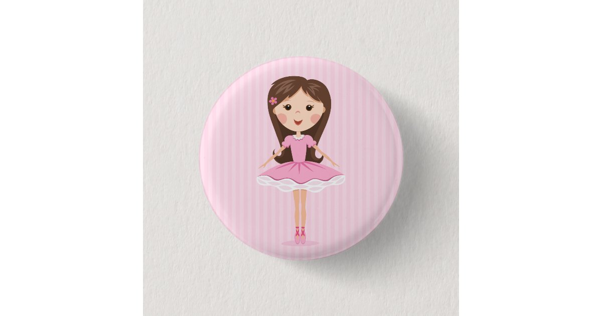 Cute little ballerina cartoon girl button | Zazzle