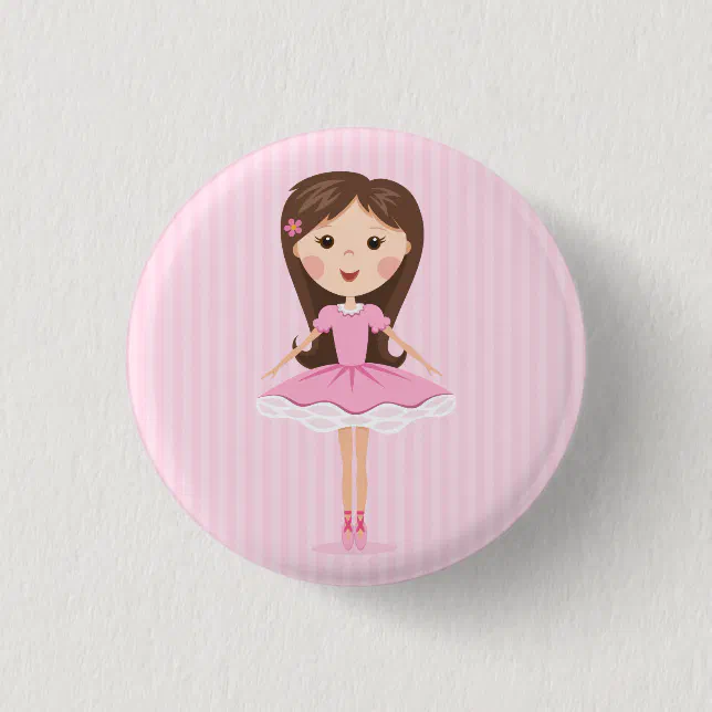 Cute little ballerina cartoon girl button | Zazzle