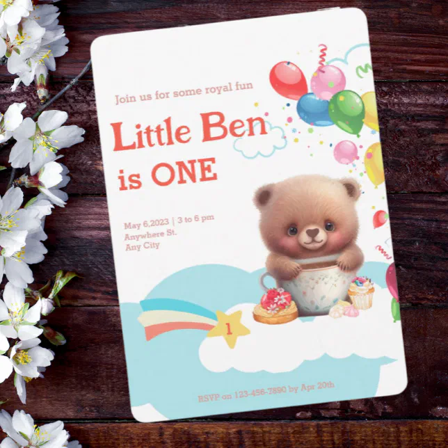 Cute Little Bear Theme 1st Birthday Party Invitation | Zazzle