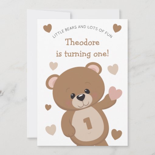 Cute Little Bear Turning One First Birthday Invitation | Zazzle