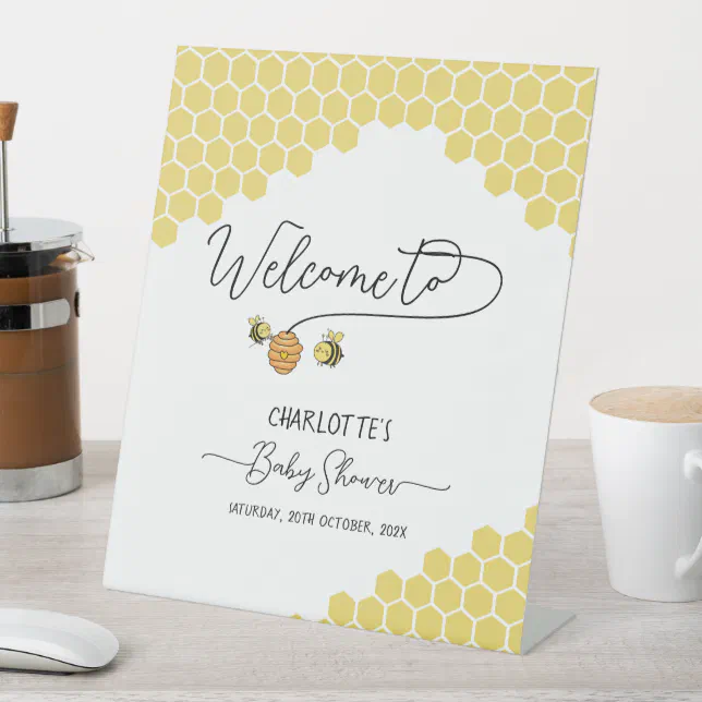 Cute Little Bees Honeycomb Baby Shower Welcome Pedestal Sign | Zazzle