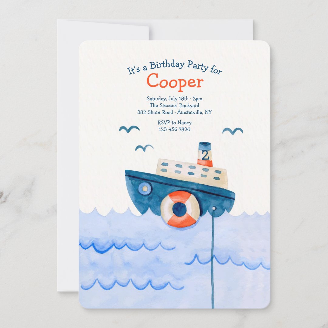 Cute Little Boat Birthday Party Invitation | Zazzle