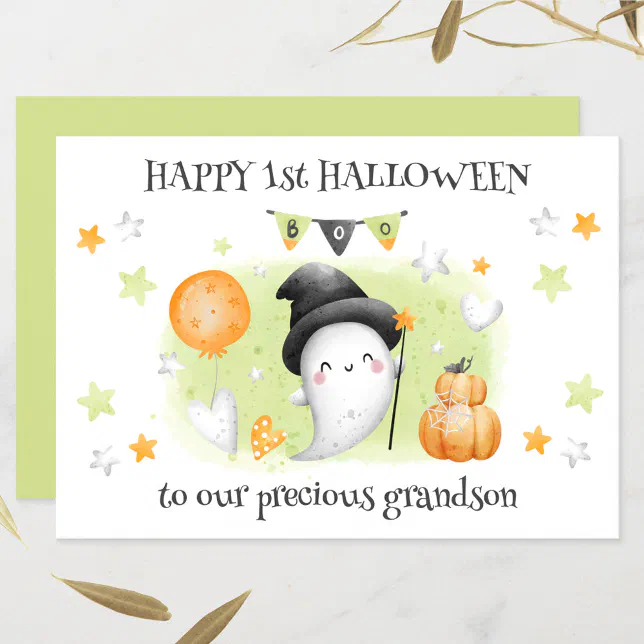 Cute Little Boo Baby Ghost 1st Halloween Card | Zazzle