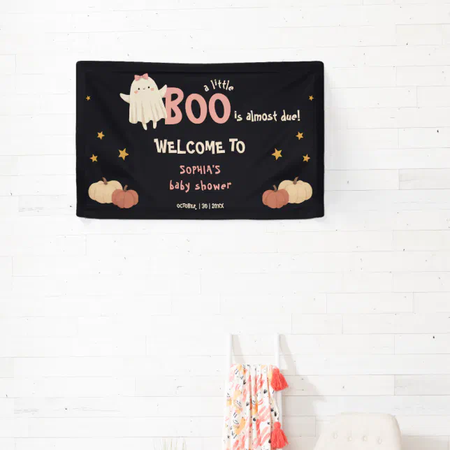Cute Little Boo Girl Halloween Baby Shower Welcome Banner | Zazzle