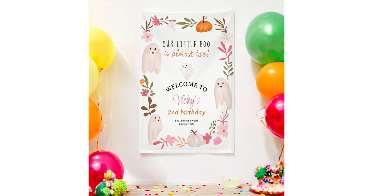 Cute Little Boo Halloween 2nd Birthday Welcome Banner | Zazzle