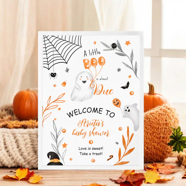 Cute little Boo Halloween baby shower welcome Poster | Zazzle
