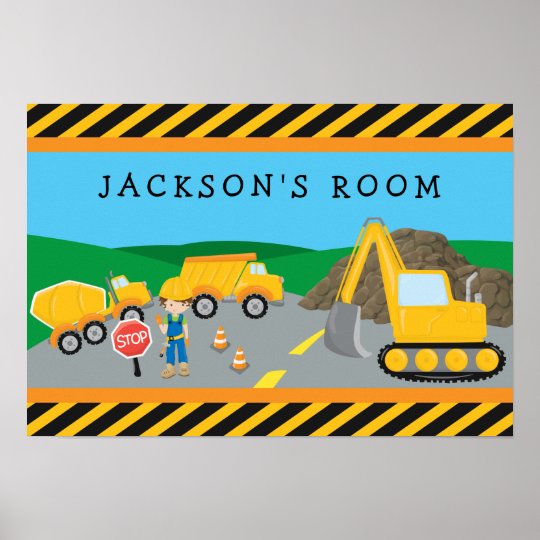 Cute Little Boy Construction Vehicle Monogrammed Poster | Zazzle.com