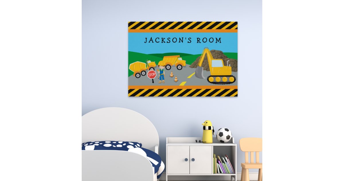 Cute Little Boy Construction Vehicle Monogrammed Poster | Zazzle