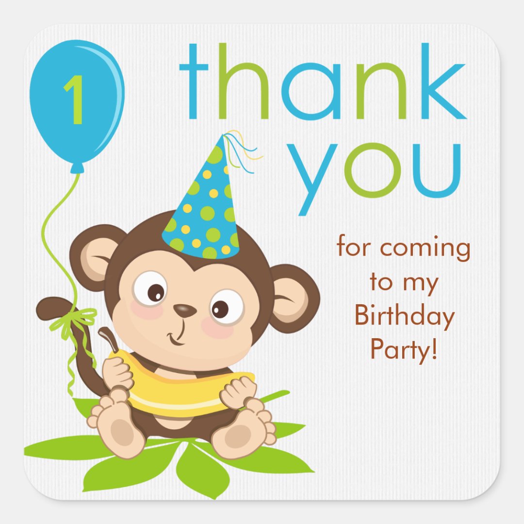 Cute Little Boy Monkey Thank You Sticker | Zazzle