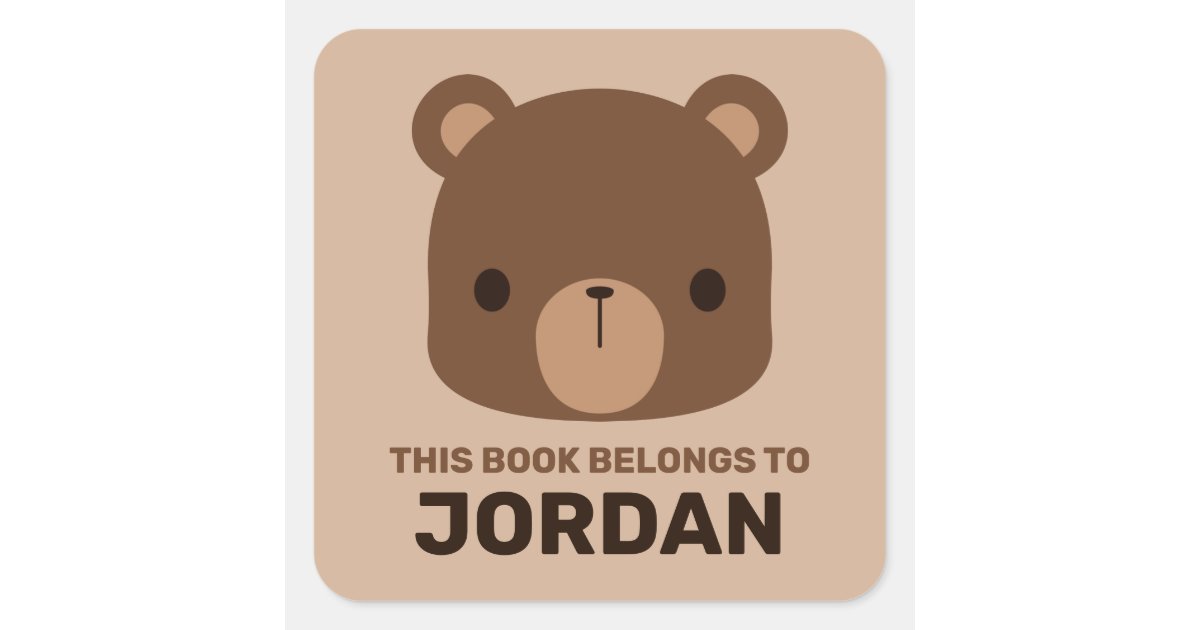 Cute Little Brown Bear with Personalized Name Square Sticker | Zazzle