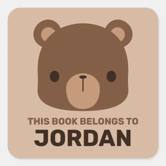 Cute Little Brown Bear with Personalized Name Square Sticker | Zazzle