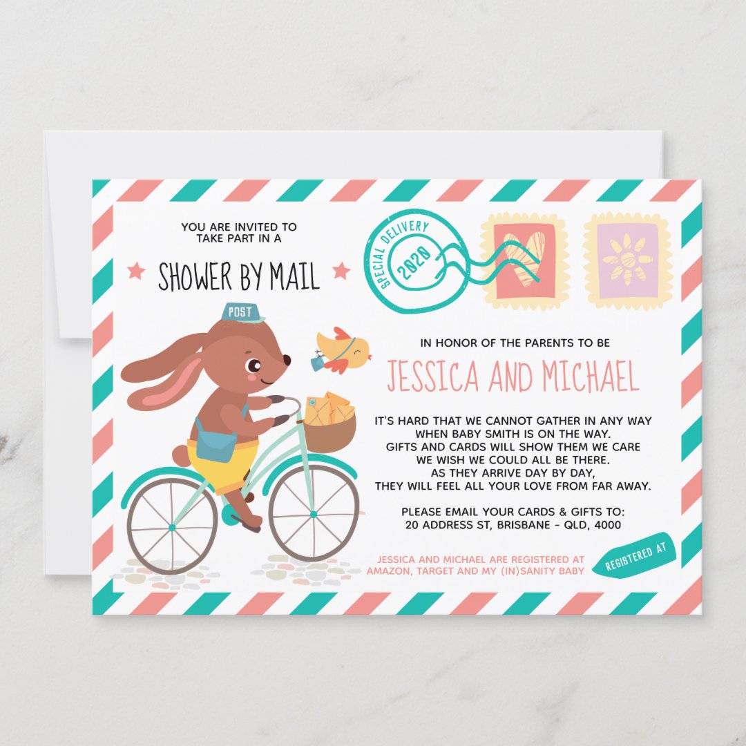 Cute Little Bunny Postman | Baby Shower By Mail Invitation | Zazzle