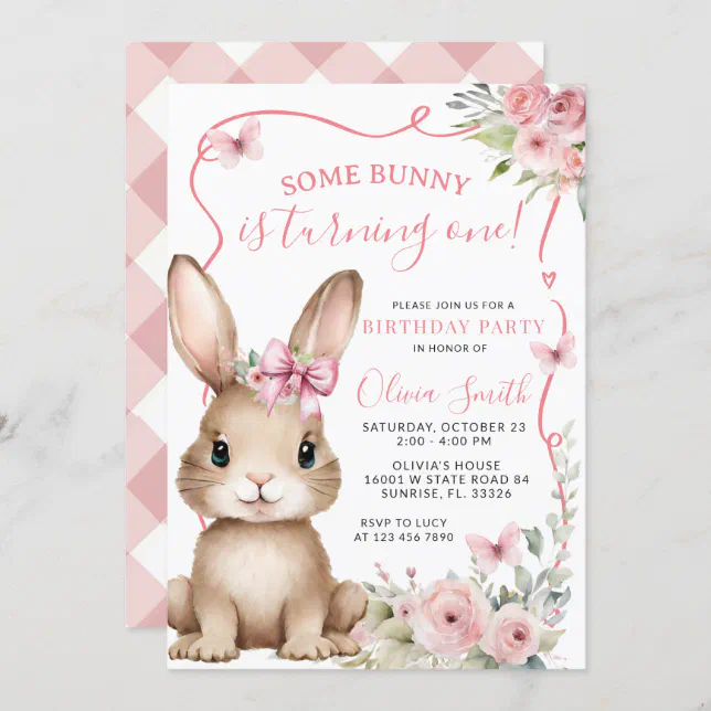 Cute Little Bunny Rabbit First Birthday Invitation | Zazzle