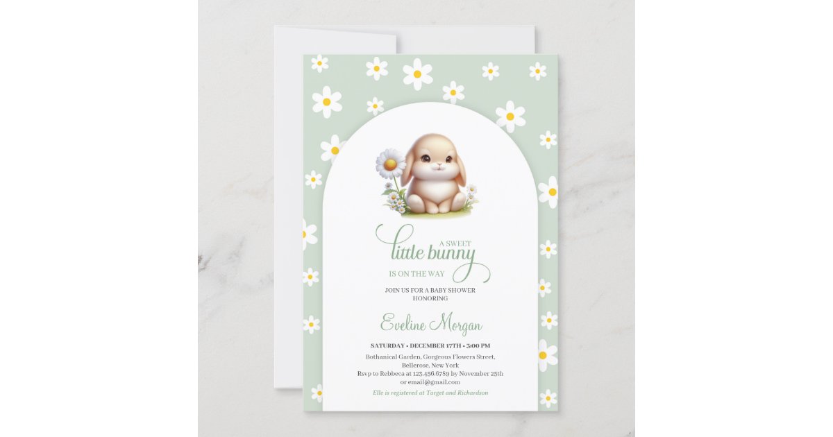 Cute little bunny with daisy spring gender neutral invitation | Zazzle