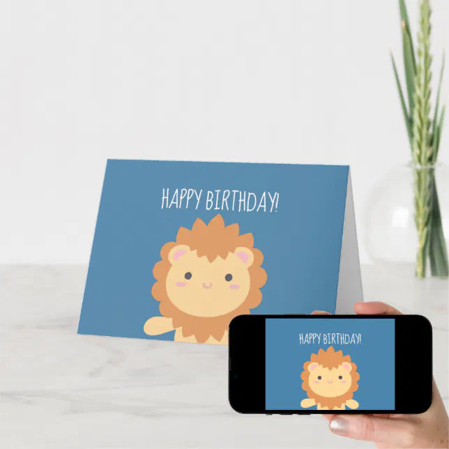 Cute Little Cartoon Lion Boy Kids Happy Birthday Card | Zazzle
