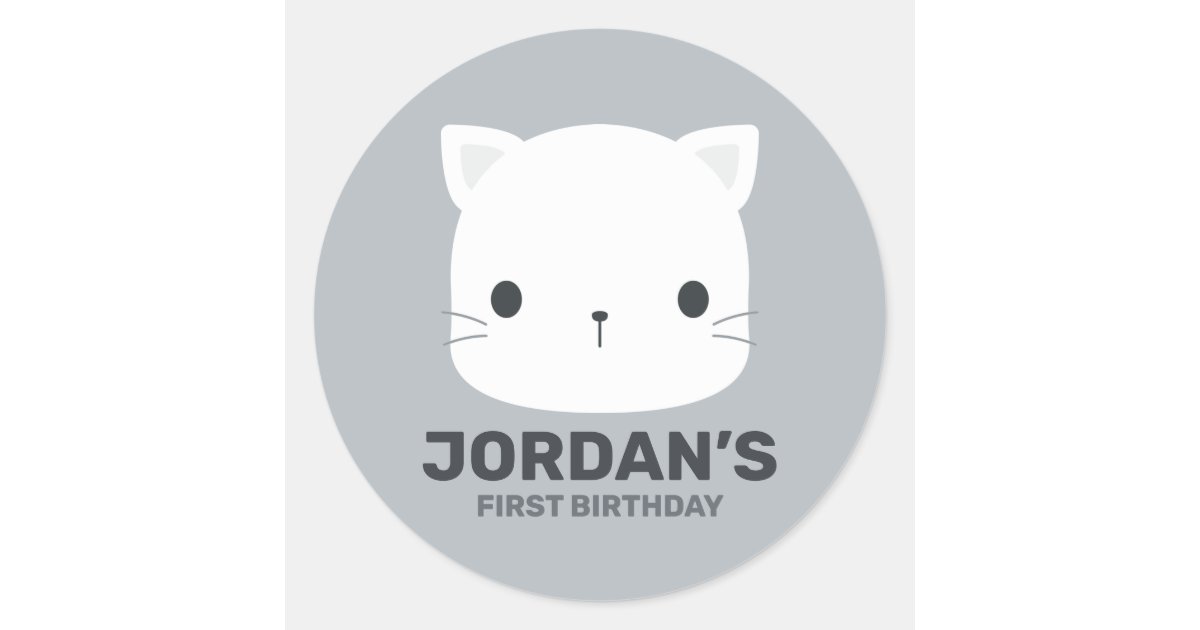 Cute Little Cat with Personalized Name Classic Round Sticker | Zazzle
