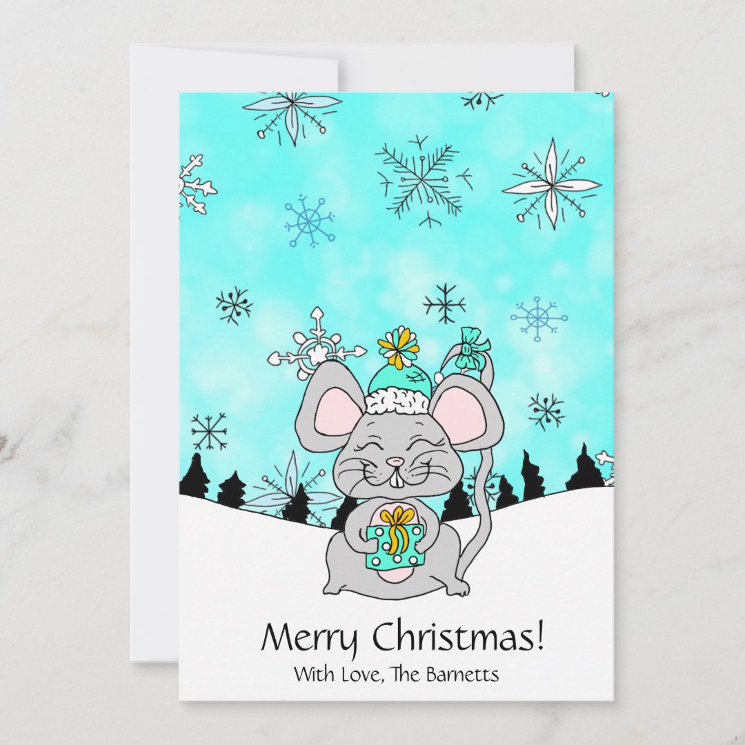 Cute little Christmas Mouse Holding a Gift Card | Zazzle