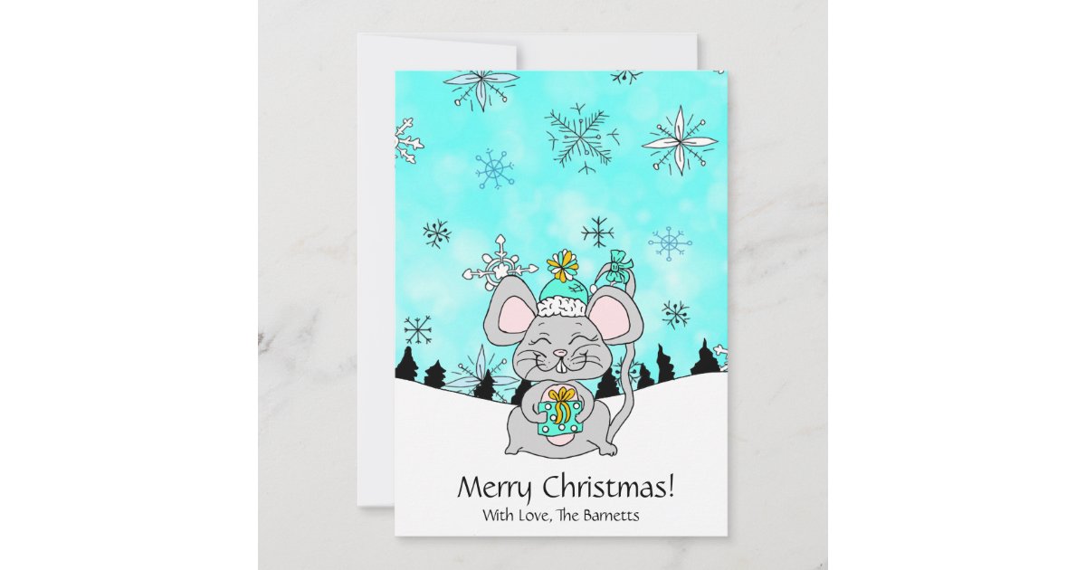 Cute little Christmas Mouse Holding a Gift Card | Zazzle