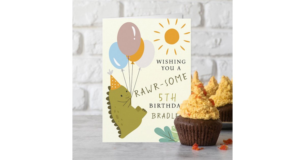 Cute Little Dinosaur Rawr-some Birthday Card | Zazzle