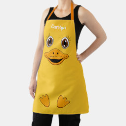 Cute Little Ducky Yellow Duck Face All-Over Print Apron | Zazzle