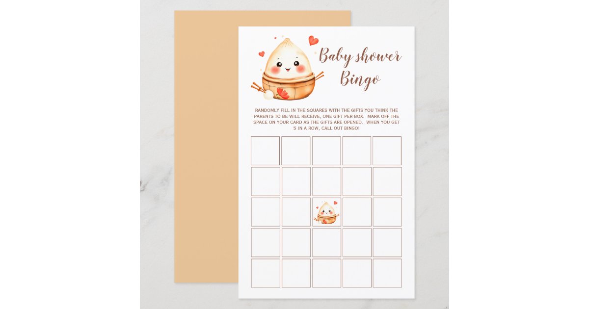 Cute Little Dumpling Baby Shower Game Bingo Card | Zazzle