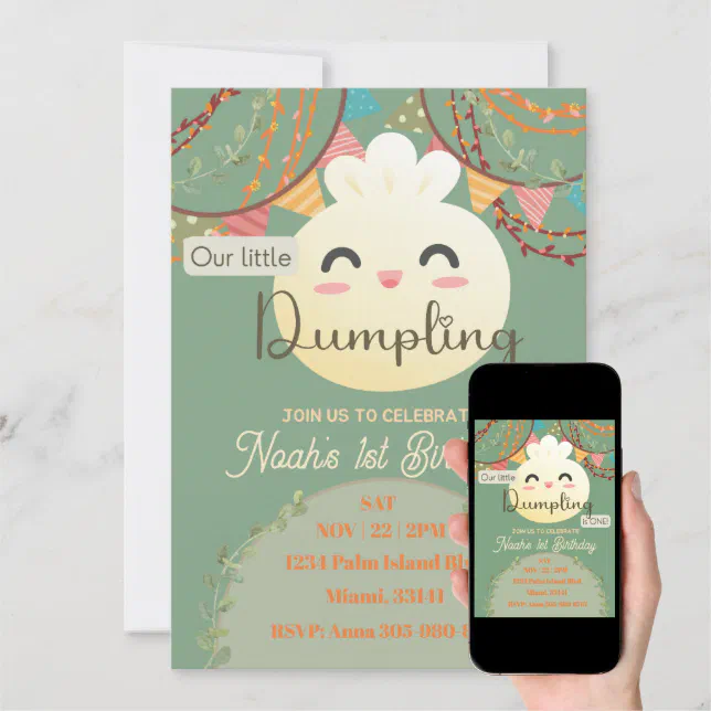Cute Little Dumpling First Birthday Invitation | Zazzle
