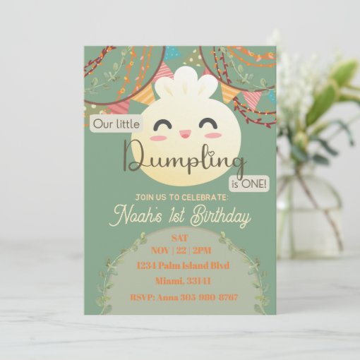 Cute Little Dumpling First Birthday Invitation | Zazzle