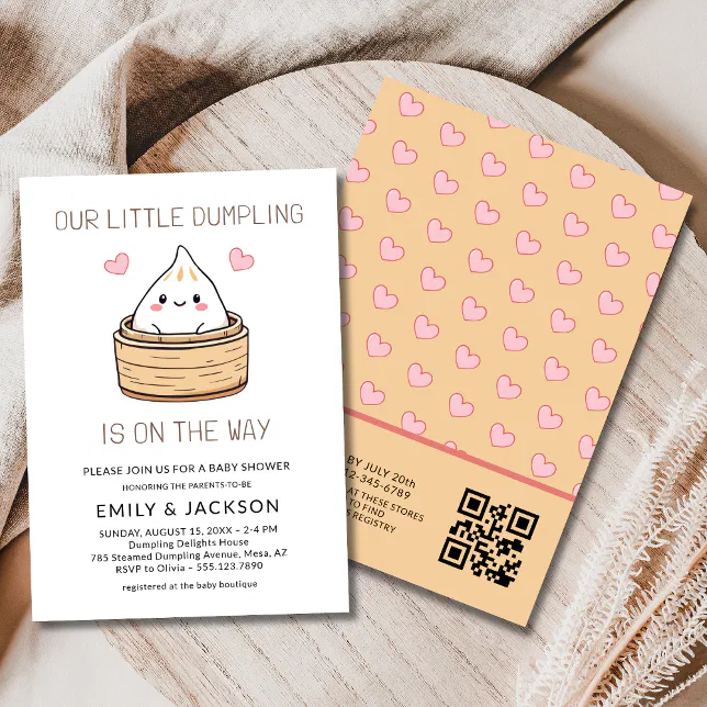 Cute Little Dumpling QR Code Baby Shower Invitation | Zazzle