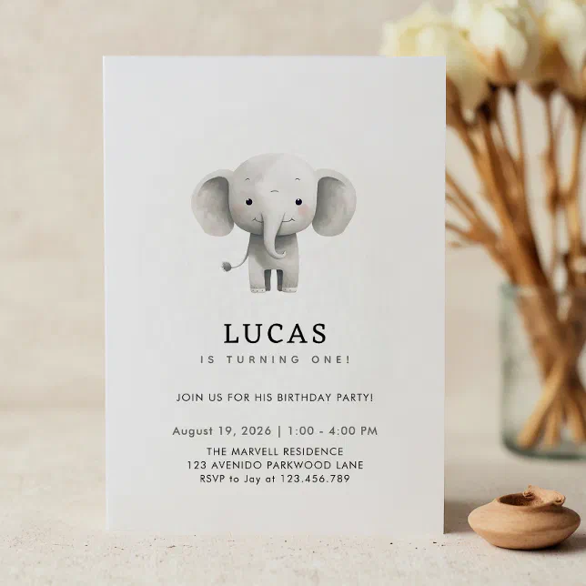 Cute Little Elephant 1st Birthday Invitation | Zazzle