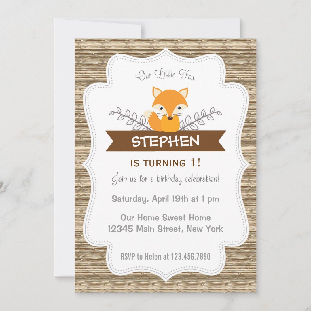 Cute Little Fox Birthday Invitation Woodland | Zazzle