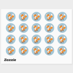Cute Little Fox on Blue Classic Round Sticker | Zazzle