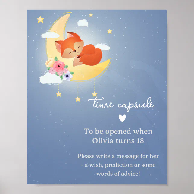Cute little fox on the moon Time Capsule Poster | Zazzle