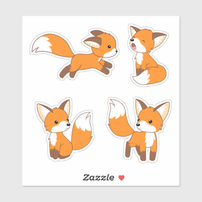 Cute Little Fox, Set of 4 Sticker | Zazzle