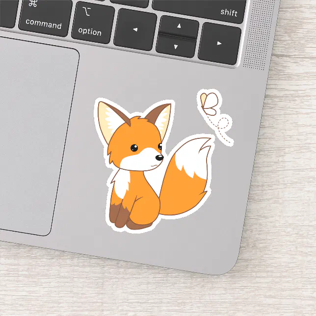 Cute Little Fox Watching Butterfly EP Sticker | Zazzle
