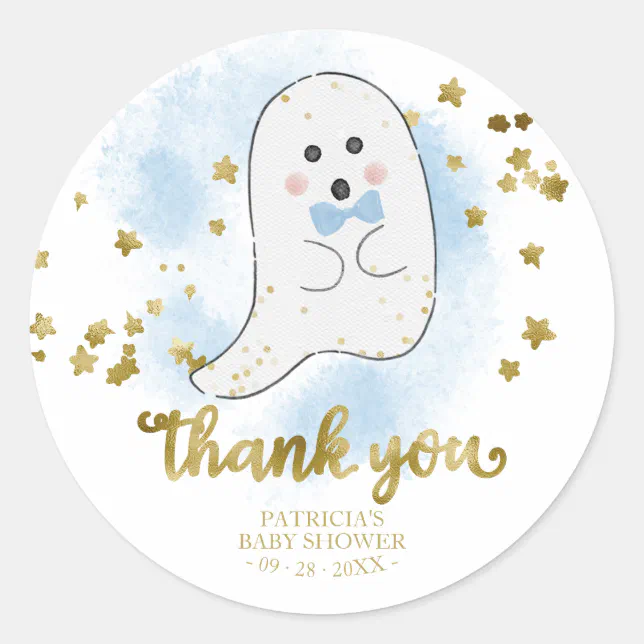 Cute Little Ghost Halloween Baby Shower Thank You Classic Round Sticker ...
