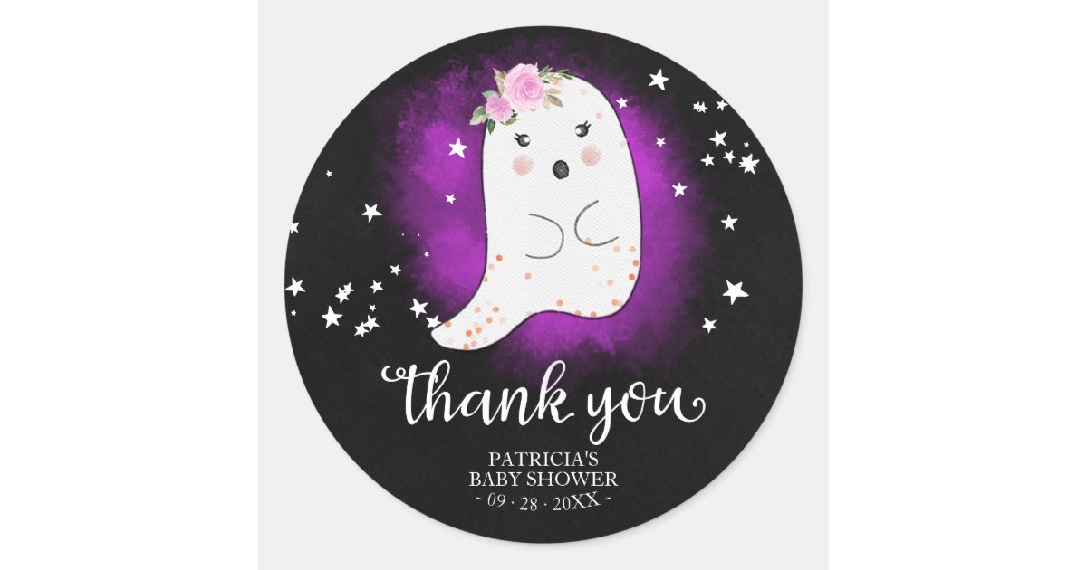 Cute Little Ghost Halloween Baby Shower Thank You Classic Round Sticker ...