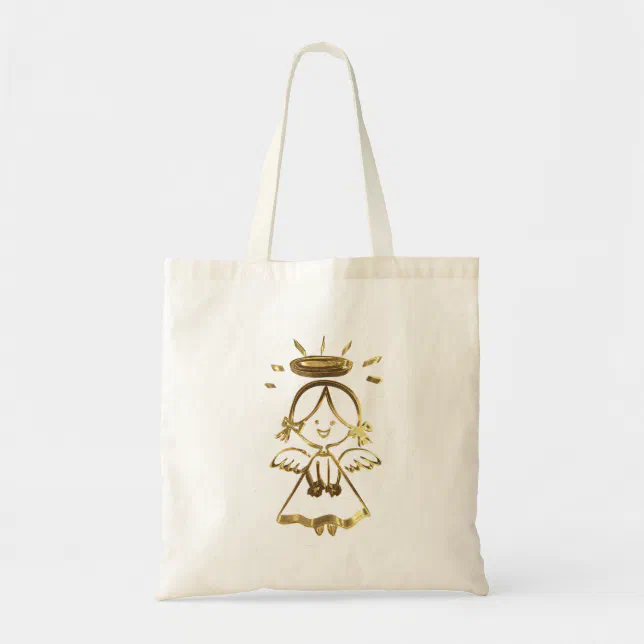 Cute Little Girl Baby Angel Halo Gold Look Tote Bag | Zazzle