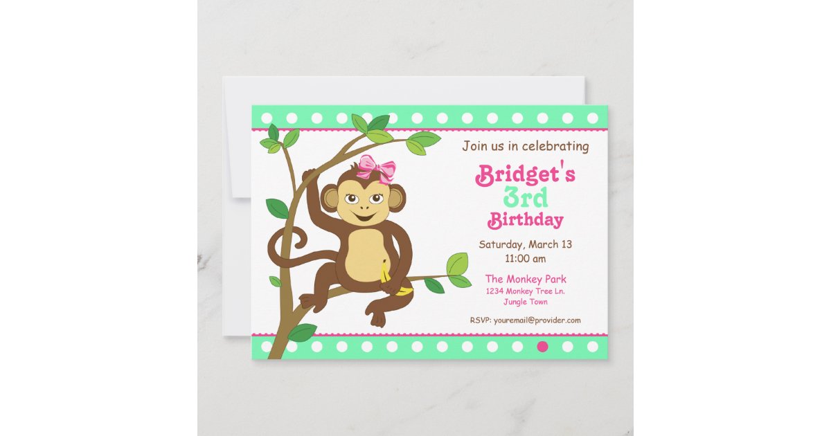 Cute Little Girl Monkey Invitation | Zazzle