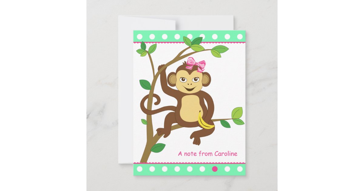 Cute Little Girl Monkey Note Card | Zazzle
