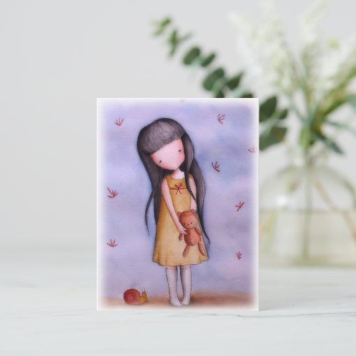 Cute Little Girl with Teddy Bear Postcard | Zazzle