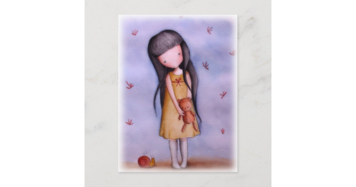 Cute Little Girl with Teddy Bear Postcard | Zazzle
