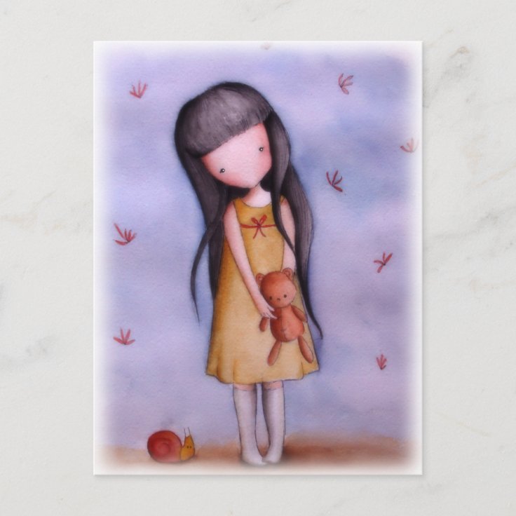 Cute Little Girl with Teddy Bear Postcard | Zazzle