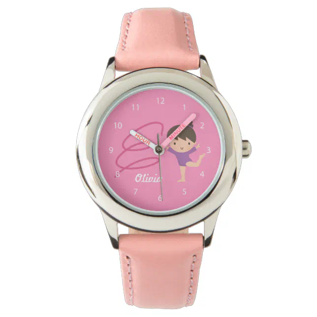Cute Little Gymnast Girl and Ribbon Gymnastics Watch | Zazzle