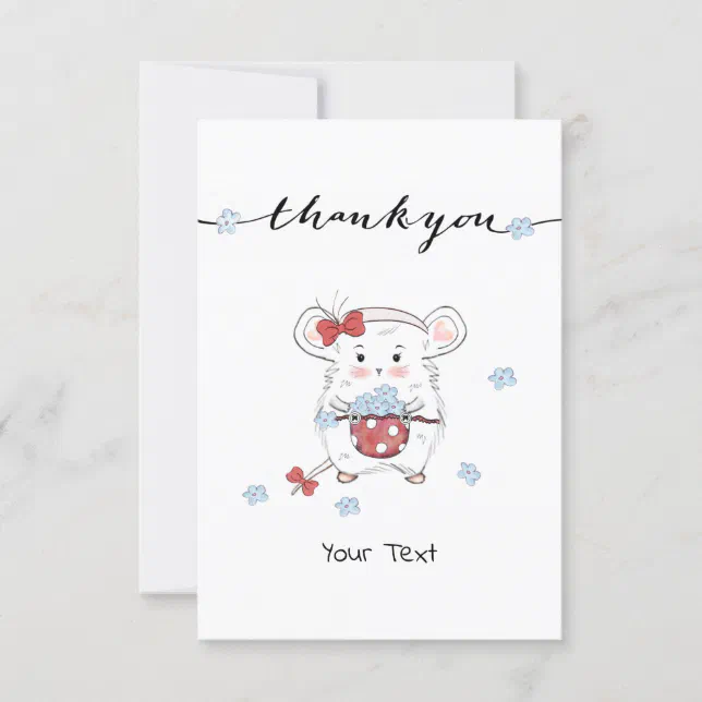 Cute Little Hamster Custom Floral Thank You Card | Zazzle
