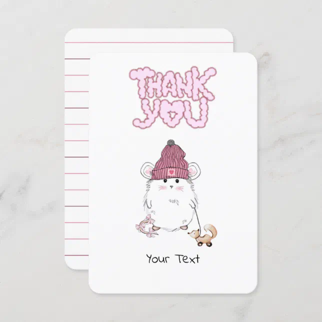 Cute Little Hamster Custom Pink Thank You Card | Zazzle