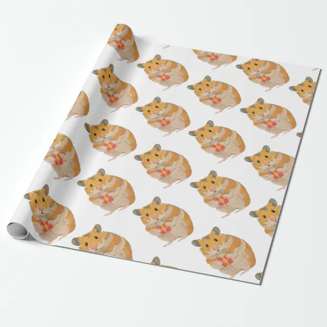 Cute little Hamster holding a Christmas Present Wrapping Paper | Zazzle