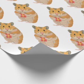 Cute little Hamster holding a Christmas Present Wrapping Paper | Zazzle