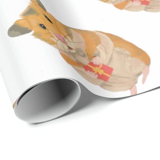Cute little Hamster holding a Christmas Present Wrapping Paper | Zazzle